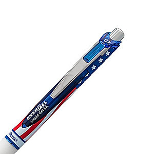 Pentel Gel Ink Pen, Retractable EnerGel Pen, (0.7mm) Metal Tip, Medium Point, Flag Barrel, Black Ink, 12 Pens (BL77USA-A)