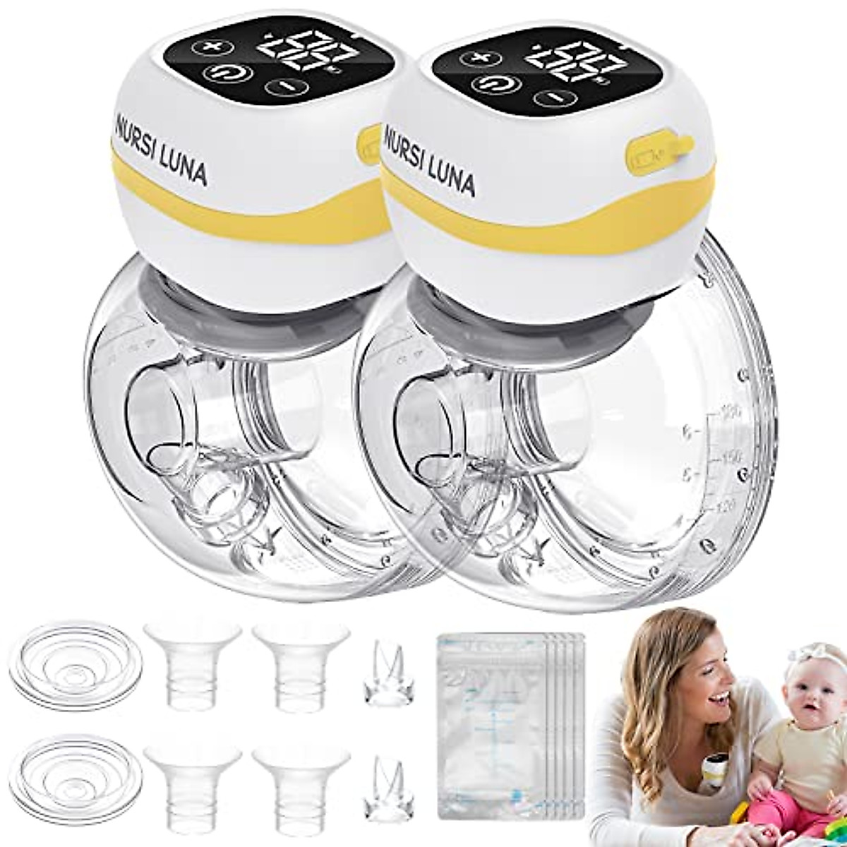Breast Pump Hands Free, Double Wearable Breast Pump with Smart Touchscreen, 3 Modes & 12 Levels, Portable Wireless Electric Breast Pump, Low Noise and No Leakage with 21mm/24mm Flanges (Pack of 2)