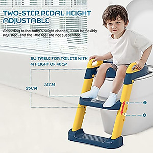 HAHONIA Potty Training Seat for Toddlers, Foldable Potty Training Toilet with Step Stool Ladder, Toddler Potty Seat with Upgraded Height-adjustable Wide Step & Soft Cushion Splash Guard Blue