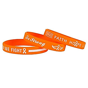 Sainstone Orange Awareness Ribbon Silicone Bracelets with Motivational Saying - FAITH, HOPE, LOVE, KEEP FAITH, BE STRONG - Cancer & Cause Wristbands Gifts for Men Women, Patients, Family (Unisex)