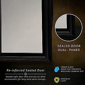 NutriChef 24 Bottle Compressor Wine Cooler Refrigerator Cooling System | Large Freestanding Wine Cellar Fridge For Red And White Champagne or Sparkling, Black Glass Door