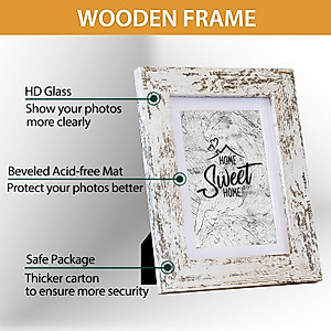 Califortree Rustic White 5x7 Picture Frame - Display Photos 4x6 with Mat or 5x7 Without Mat - Real Glass Frames for Wall and Tabletop - Set of 2