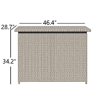 Lepus Large Outdoor Waterfroof Deck Box, Grey 130 Gallon Rattan Deck Storage Box with Built-in Waterproof Bag for Seat Cushion on Patio Garden, Poolside