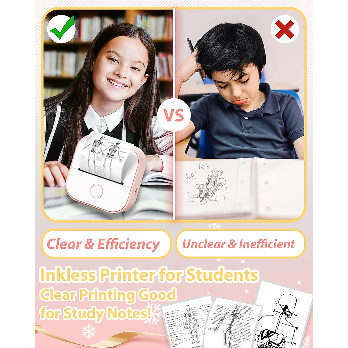 Phomemo Sticker Printer- Print Pods Mini Sticker Printer Maker T02, Bluetooth Thermal Pocket Printer for Study Notes, Stickers, Photos, DIY Printing, Pink