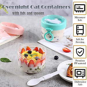 2PCS Overnight Oat Containers with Lids and Spoons, 20oz Portable Plastic Overnight Oats Jars, Leak-proof Breakfast On The Go Cups, Yogurt, Cereal, Milk, Salad Storage Container, Dishwasher Safe