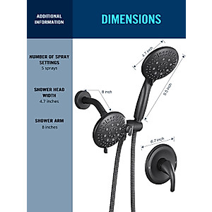 Cobbe Shower Head with handheld, High Pressure Shower Faucet Set with Hose Adjustable Bracket Rubber Washers, Dual 2 In 1 Shower System matte black(Valve Include)