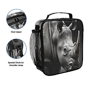 Kigai High Alert Rhino School Lunchbox for Boys Girls,Insulated Lunch Tote Bag with Adjustable Strap,Leakproof and Durable Lunch Cooler for Work Office