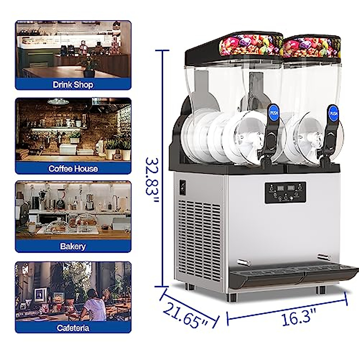 XPW Commercial Slushy Machine 950W 30L Tanks Commercial 110V Slushie Maker Machine 304 Stainless Steel Margarita Machines Quick Frozen Slush Machine for Bars Restaurants