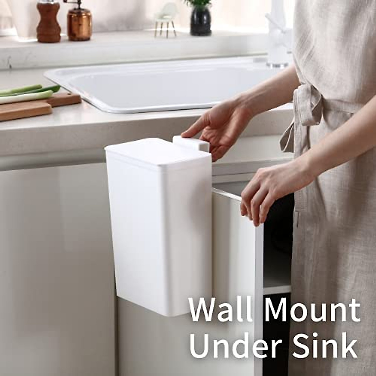 JOE & LEAH Hanging Compost Bin Trash Can - Garbage Compost Bin for Kitchen Cabinet Door Mounted Under Sink RV Bathroom (Ivory)