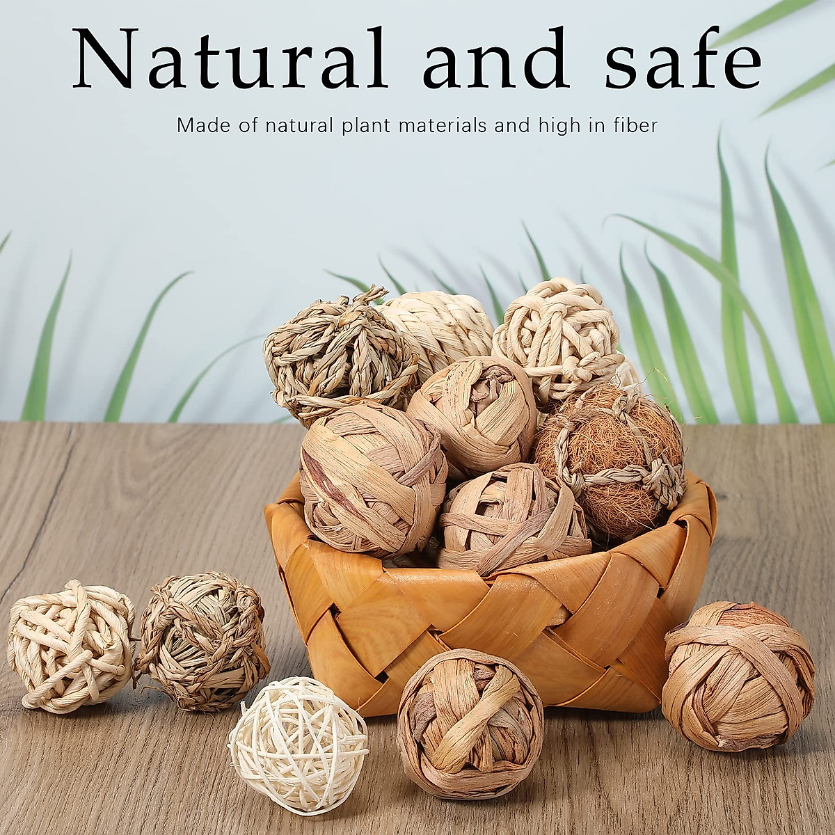 48 Pcs Small Animals Play Balls, Chew Grass Balls Guinea Pig Toys Rabbit Chew Toys Bunny Accessories for Rabbits, Rat, Chinchilla, Hamster, Small Pet Cage Accessories Teeth Grinding Treat Supplies