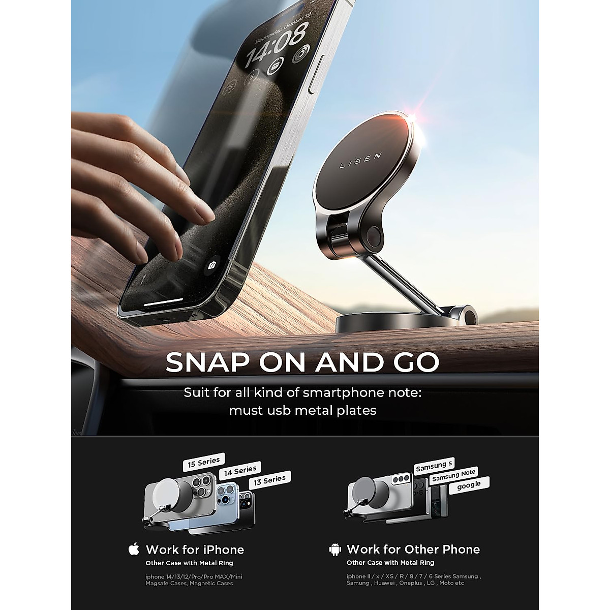 LISEN Strongest Magnetic Car Mount 360° Rotatable Dash Cell Phone Holder Car Hands Free *2