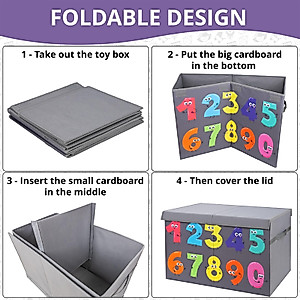 littlepea, 83 liters, Large Toy Box Chest with Lid, Collapsible Sturdy Toy Storage Organizer for Kids, Boys, Girls, Nursery, Playroom, 25"x13"x16", Grey