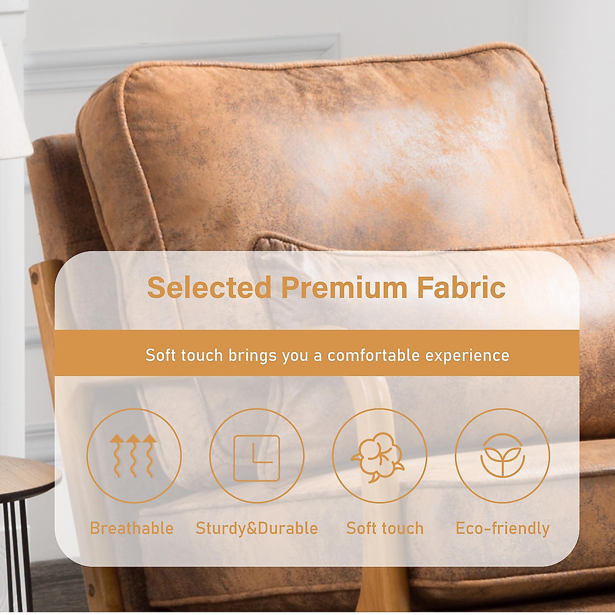 Hosnnile Accent Chair with Cushion, Mid-Century Modern Upholstered Single Reading Armchair with Hot-Stamping Cloth + Solid Wood Frame for Living Room, Bedroom, Lounge, Balcony (Brown)