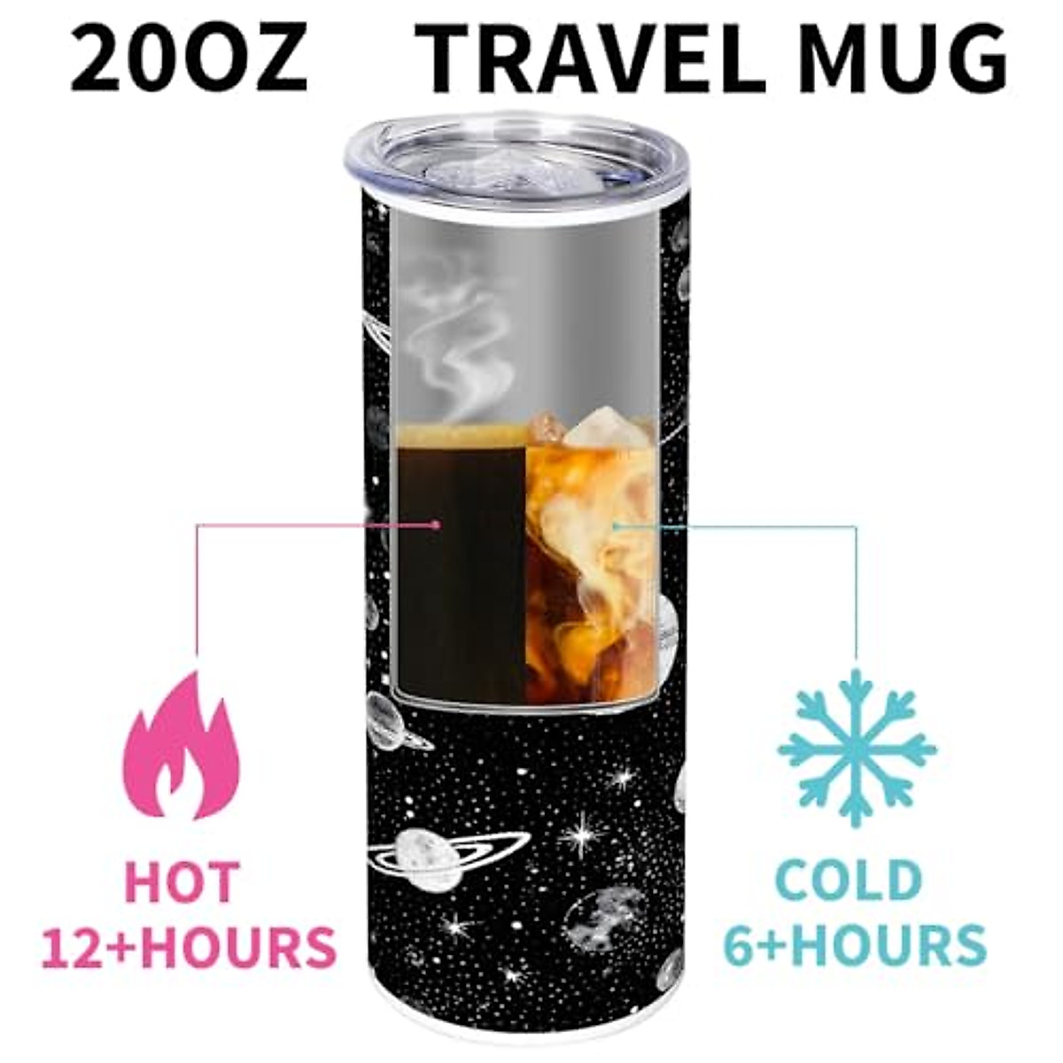 Honeybaby Space Starry Sky Coffee Tumbler 20 oz with Straw & Lid Leak Proof Tumbler Reusable Stainless Steel Tumblers Insulated Water Bottles Gifts for Women Men