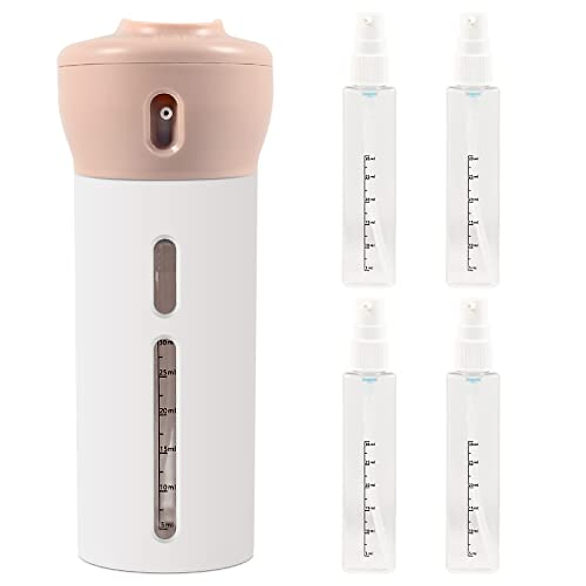 CHIVENIDO 4 in 1 Travel Dispenser, Travel Shampoo and Conditioner Dispenser, Refillable Travel Bottles for Toiletries, Muti Pump Bottle Toiletry Bottles for Traveling (Pink)