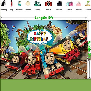Thomas Train Birthday Party Decorations, Thomas Party Photo Backdrop for Train Friends Theme Party Background Supplies for Kids Girls Boys Baby Shower, 5 x 3Ft