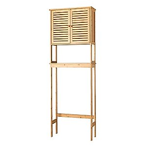 Vasitelan Over The Toilet Storage Cabinet, Bathroom Organizer with Adjustable Inside Shelf and Bottom Stabilizer Bar, Space-Saving Toilet Rack (Wood Color)