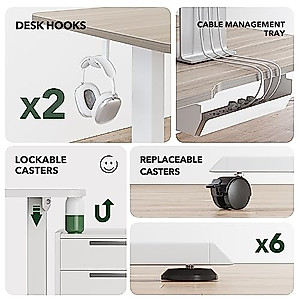 FEZIBO 63" L Shaped Standing Desk Height Adjustable, Electric Stand up Corner Desk, Sit Stand Home Office Desk with Splice Board, White Frame/Light Walnut Top