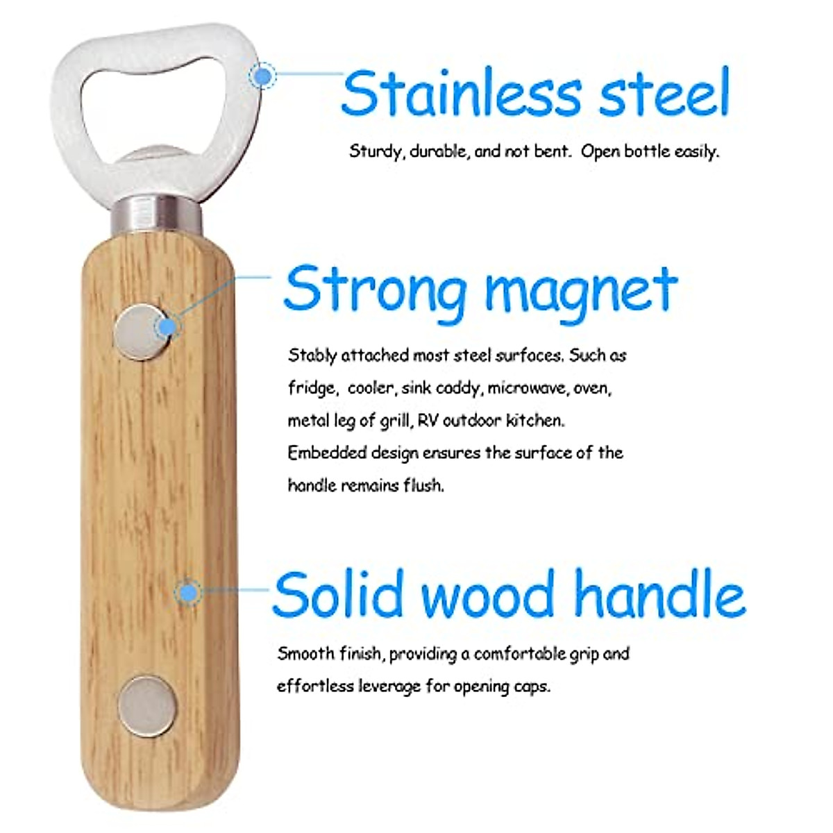 2 Pack Magnetic Beer Bottle Opener for Fridge with Solid Wood Handle, Easily Stay on the Fridge and RV for Convenient Storage - Cool Kitchen Gadget, Gift for Fathers Husbands Bartender