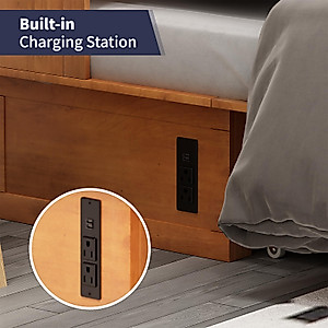 ijuicy Queen Size Murphy Bed, Queen Murphy Cube Cabinet Chest Bed with 3 Level Folding Memory Foam Mattress & USB Charging Station& Large Drawers (Russet Brown,Poplar)