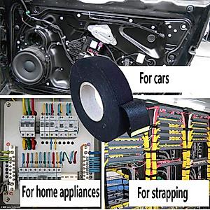 Seigun,Wire Harness Automotive Cloth Tape, Black Wire Loom Harness Tape,High Temp Wire Harness Wrapping Tape,Noise Damping Heat Proof,Felt Tape (19MM × 15M)（2pack）