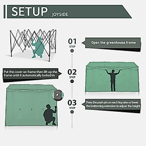 Joyside Walk-in Greenhouse 8.5 Ft x 11 Ft Pop-up Outdoor Green House Plant Gardening Canopy, Roll-up Zipper Entry Doors and 2 Large Roll-Up Side Windows with Garden Hand Shovel(Large, Green)