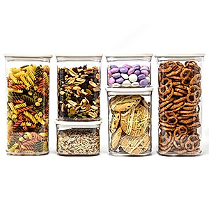 Number 1 in Gadgets Airtight Dry Food Storage Container Set, Food Saver Clear Plastic Airtight Containers and Lids, Stackable, Space Saver, Will Keep your Food Fresh and Cabinet Organized (Set of 6)