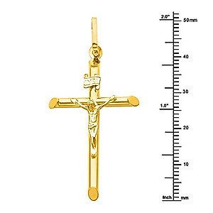 The World Jewelry Center 14k REAL Yellow Gold Crucifix Cross Pendant with 2mm Figaro Chain Necklace - 22"