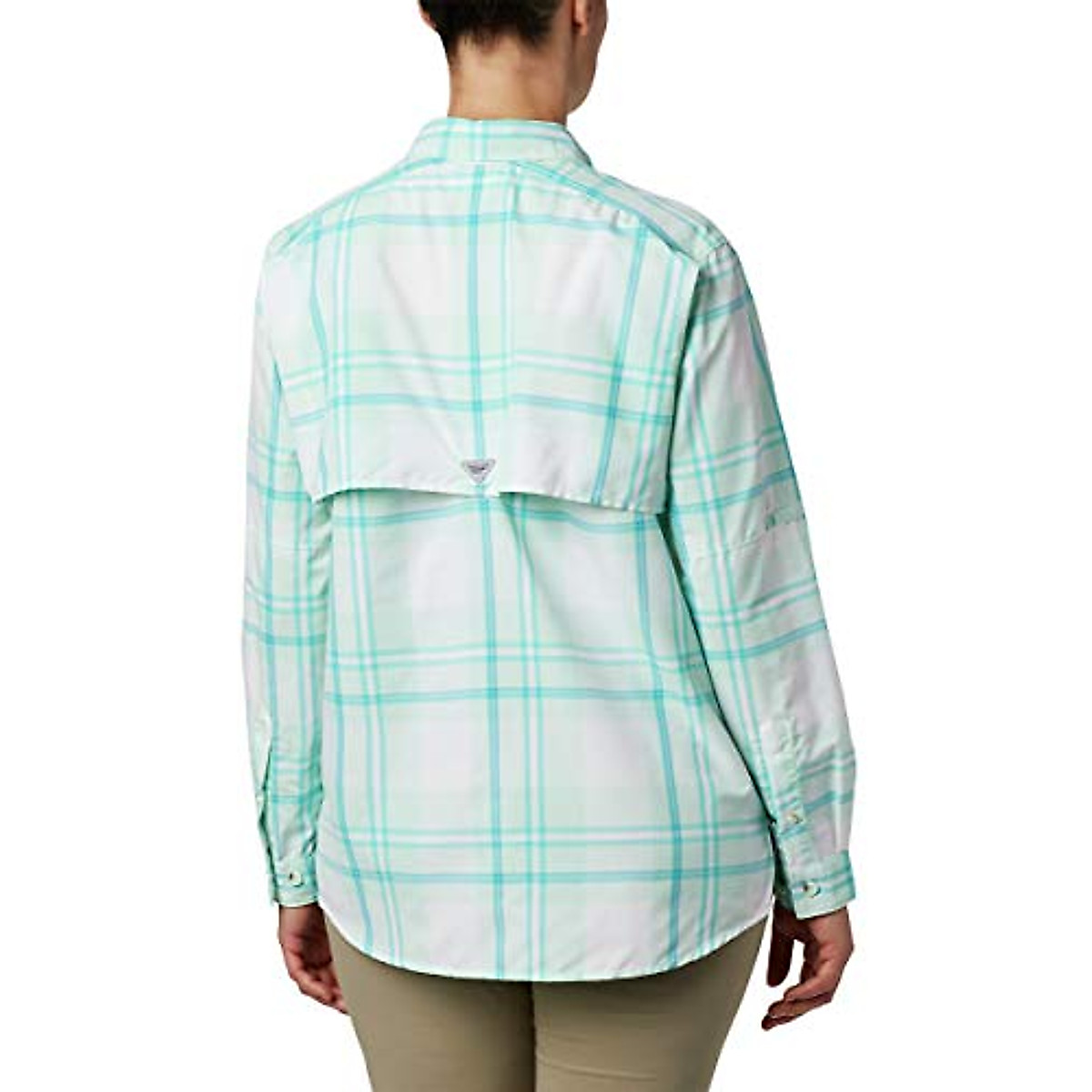 Columbia Women's Super Bahama Long Sleeve Shirt, Light Mint Plaid, 2X