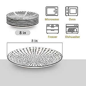 AHX Black Plate Set 8 Inch - Salad Plates | Dessert Appetizer Plates - Porcelain Lunch Plates - Set of 6 - Dishwasher and Microwave Safe