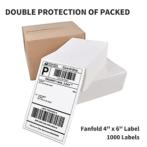 L LIKED 1000 Labels Fanfold 4" x 6" Direct Thermal Labels, with Perforated line for Thermal Printers - Compatible with Zebra & Rollo Printer (4" x 6" - 1000 Labels)