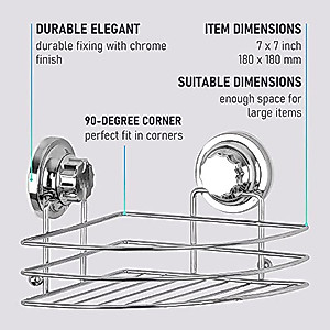 EDNA HOME Shower Corner Caddy with Vacuum Suction Cups, Shower Organizer, Rustproof Chrome Storage Basket, Bathroom Holder for Shampoo, Gel, Conditioner, Made in Europe