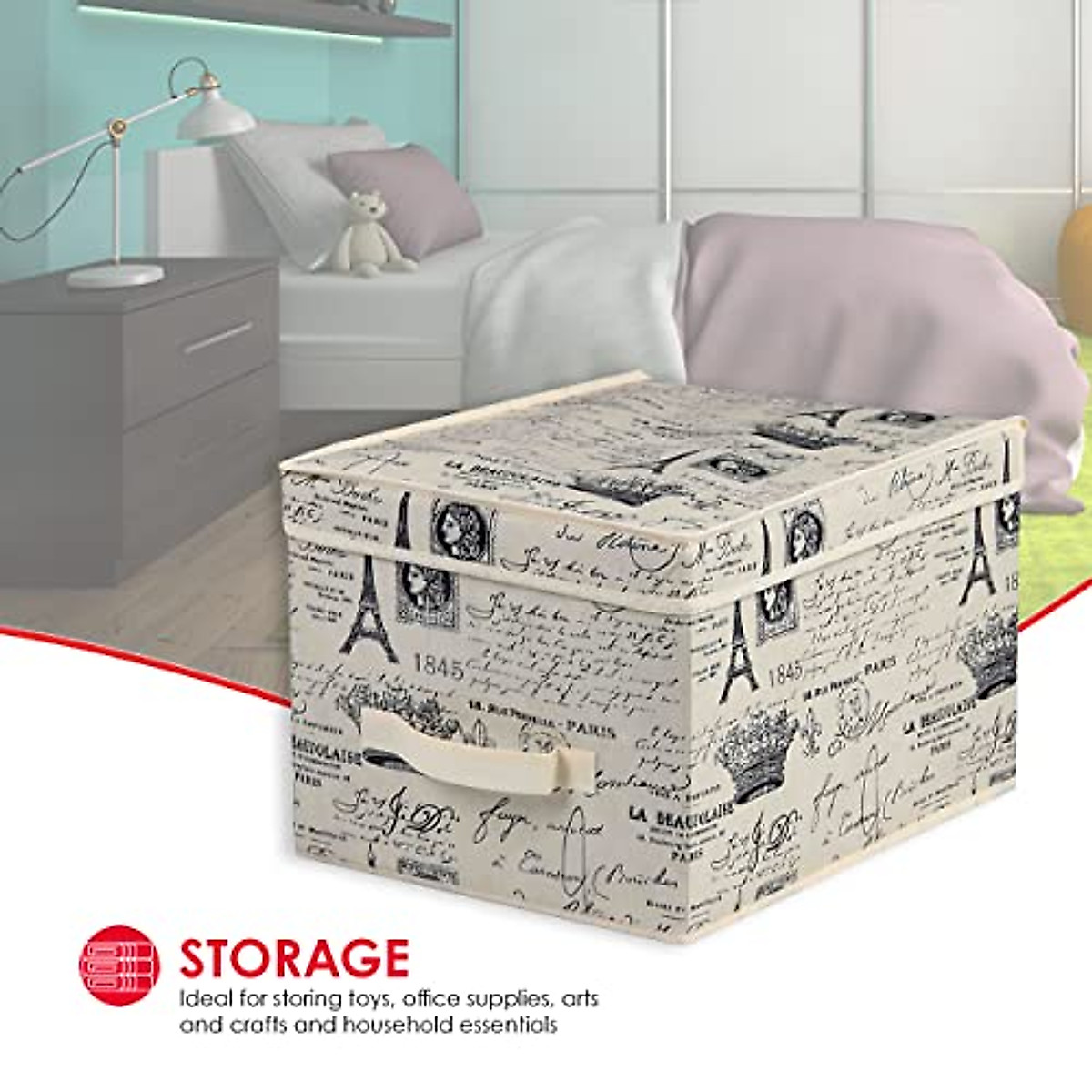 Home Basics Paris Collection Non-Woven Large Storage and Organization Box, Natural, (Jumbo Box)