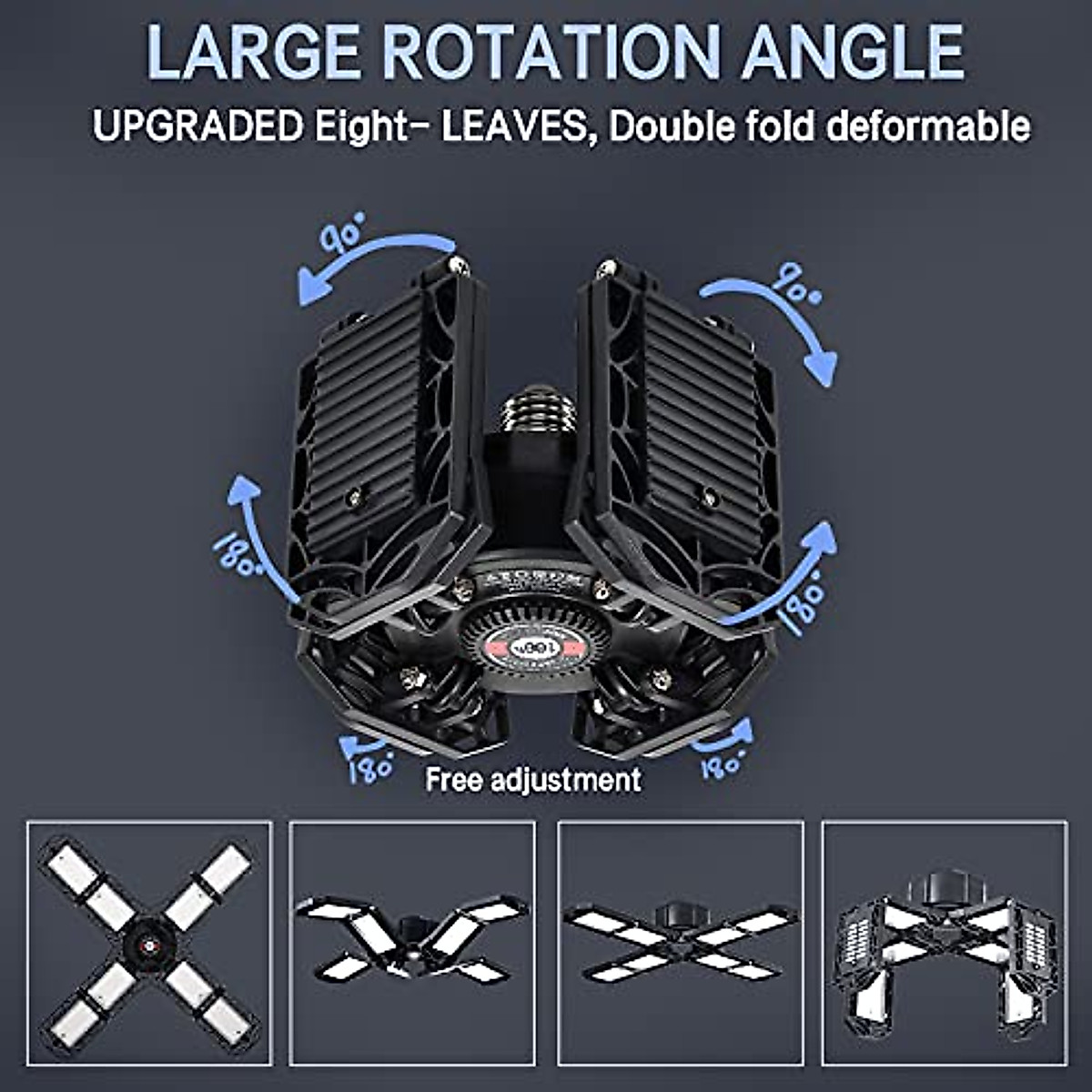 BUYMALLY 8 Panels LED Garage Light, 220W 22000LM Ultra-Bright Deformable Garage Ceiling Light, 6500K CRI 80+ Adjustable Panels Shop Lighting, E26/E27 Base, Workshop Basement Warehous Daylight Light