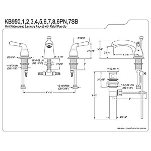 Kingston Brass KB952 Magellan II 4-Inch to 8-Inch Mini Widespread Lavatory Faucet with Metal lever handle, Polished Brass