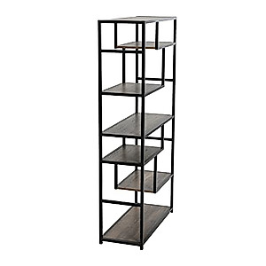 Household Essentials Jamestown Tall 6 Shelf Open Storage Bookshelf Ashwood Rustic Wood Grain and Black Metal