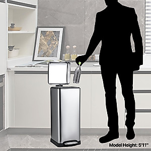 Magshion 8 Gallon Trash Can with Lid and Inner Bucket, Step Garbage Bin Container with Handle, Trash Wastebasket for Kitchen, Bathroom, Bedroom and Outdoor, Silver, Stainless Steel