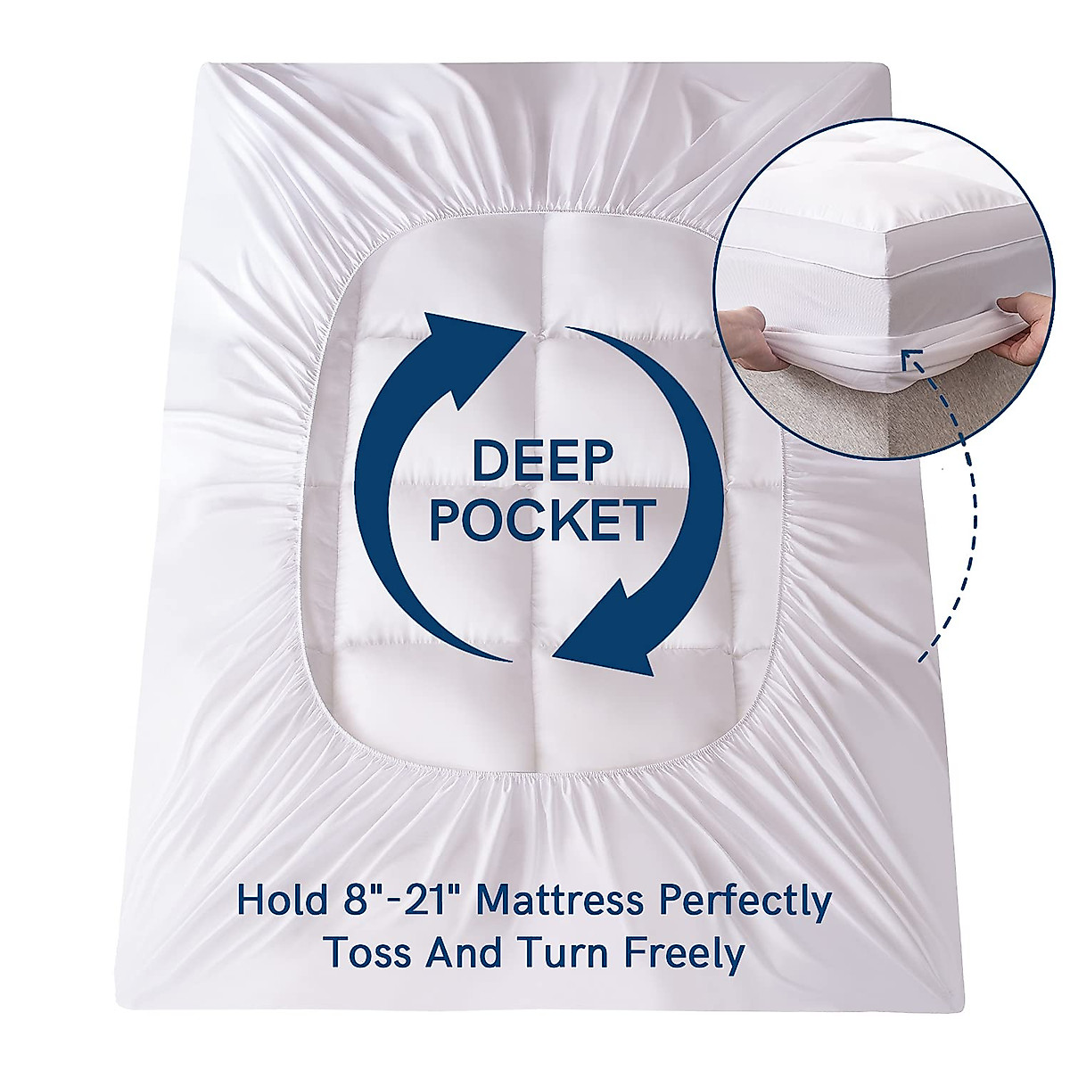 ELEMUSE RV Short Queen Mattress Topper for Back Pain, Extra Thick Mattress Pad Cover, Plush Soft Pillowtop with Elastic Deep Pocket, Overfilled Down Alternative Filling