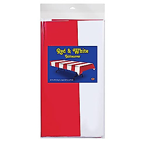 Red & White Stripes Tablecover Party Accessory (1 count) (1/Pkg)