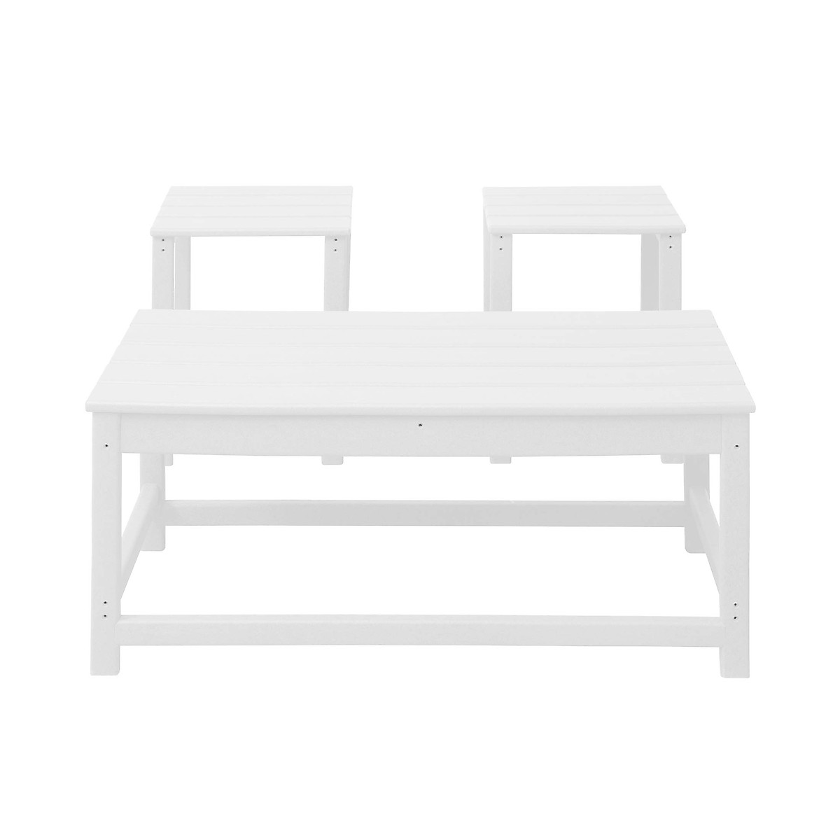 WestinTrends Malibu 3-Pieces Outdoor Table Set, Includes 1 Coffee Table and 2 Side Table, All Weather Poly Lumber Adirondack Patio Furniture Set, White