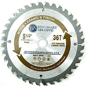 Benchmark Abrasives 5-1/2" 36 Tooth, TCT Wood Cutting Saw Blade for General Purpose Cutting & Trimming of Softwoods, Hardwoods, Long Lasting Blades, Use with Circular Saw (5-1/2" 36T)