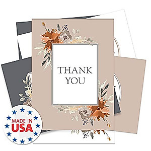 Canopy Street Indie Autumn Floral Thank You / 24 Cards, Six Designs/Boho Gray and Orange Floral