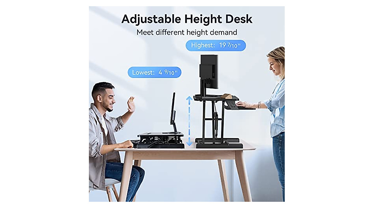 Standing Desk Converter 35’’ Gas Spring Height Adjustable Desk Riser