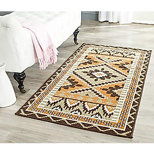 SAFAVIEH Veranda Collection 2'7" x 5' Green / Terracotta VER096 Boho Indoor/ Outdoor Non-Shedding Easy--Cleaning Patio Backyard Porch Deck Mudroom Area--Rug