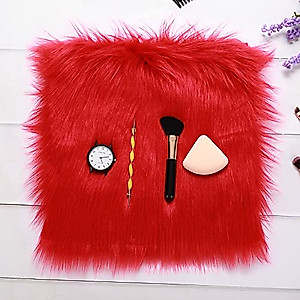 WLLHYF 12 Inches Faux Fur Rug Squares Shaggy Fur Fabric Cuts Fluffy Fur Square Patches Plush Rug Chair Cover Seat Cushion Pad for DIY Crafts Christmas Gnomes Decors Sewing Costume (Red)
