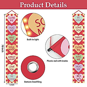 Conversation Hearts Valentines Banners with Warm Led Lights 70.9x12 Inch Valentines Day Door Decor Outdoor Valentines Decorations for The Home Happy Valentines Day Decor Banner (Valentines-1)