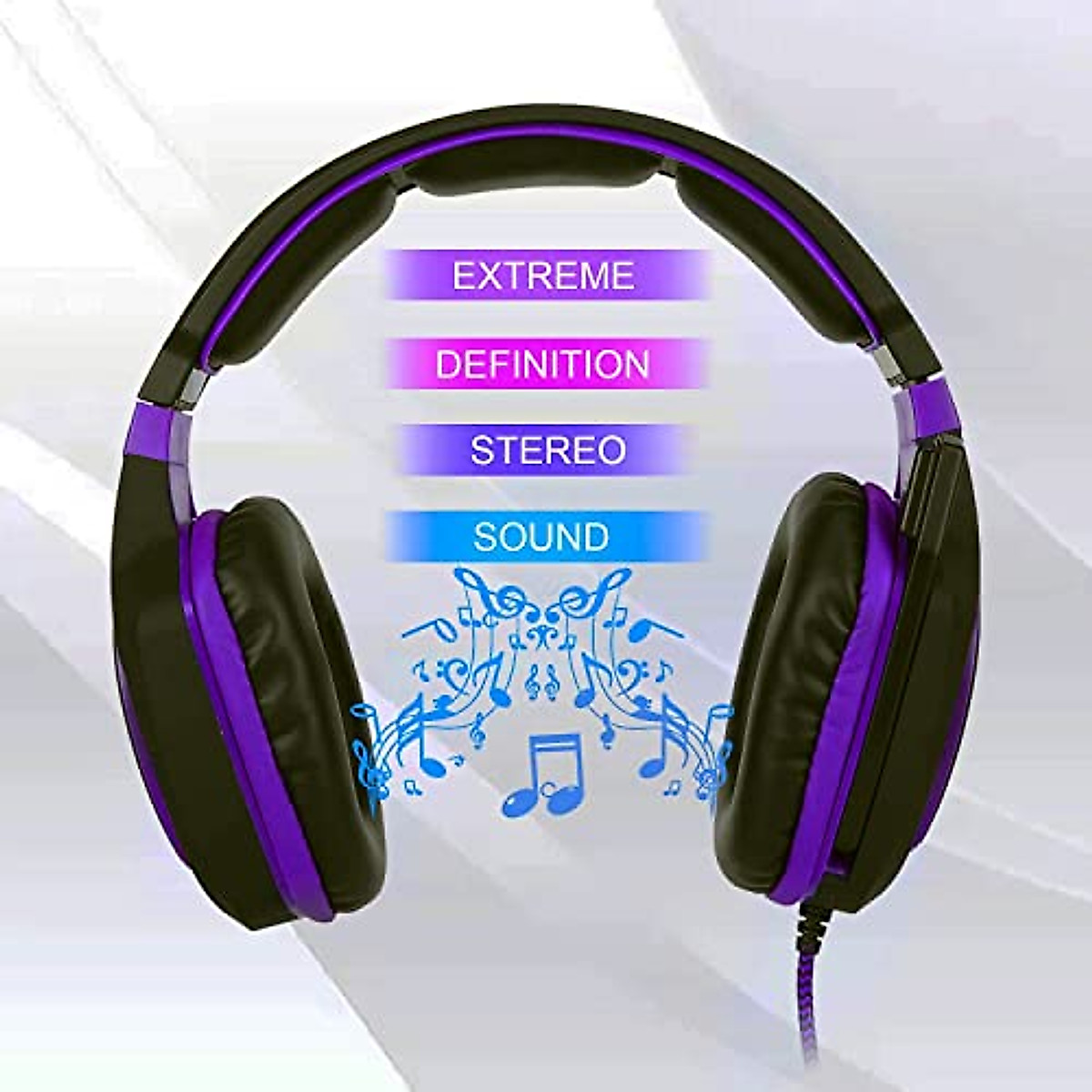 Anivia Computer Over Ear Headphones Wired with Mic Stereo Gaming Headset Noise Isolating Headsets with Volume Control, Bass Surround, Soft Memory Earmuffs for Multi-Platform -AH28plus Black Purple