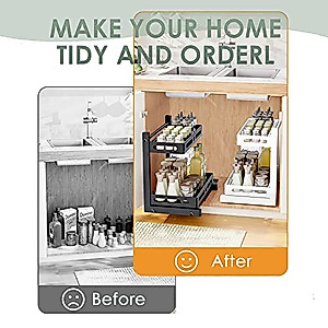 Generic Under Sink Organizer, 2-Tier Metal Pull Out Kitchen Cabinet Organizer, Freely Adjustable, Rust Resistant, Sturdy Multi-Functional for Bathroom Organization, White