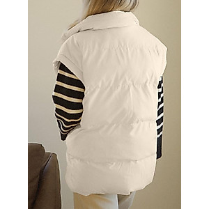 Dokotoo Womens Oversized Apricot Puffer Vest Warm Stand Collar Casual Zip Padded Vest Sleeveless Outerwear Jacket Winter Coats for Women Quilted Vest with Pockets X-Large