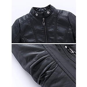 LOKTARC Boys Stand Collar Leather Jackets Kids Spring Faux Leather Motorcycle Coats Black Size 160/12-13Years